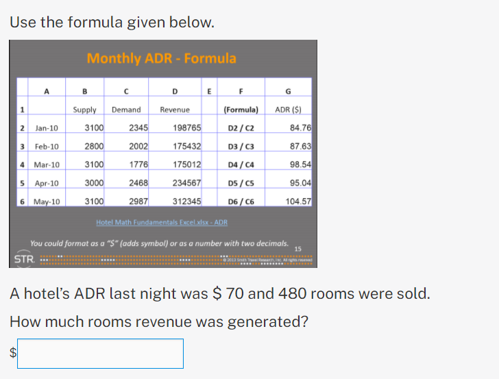Solved Use the formula given below. Monthly ADR - Formula А | Chegg.com