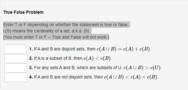 Solved True False Problem Enter T or F depending on whether | Chegg.com