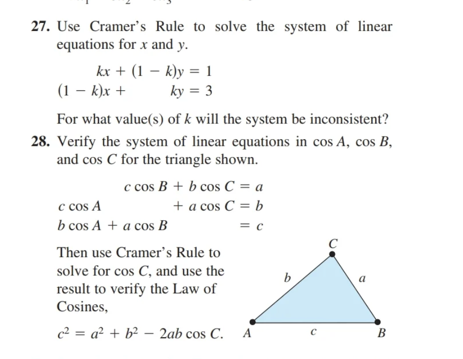 Solved = = 27. Use Cramer's Rule to solve the system of | Chegg.com