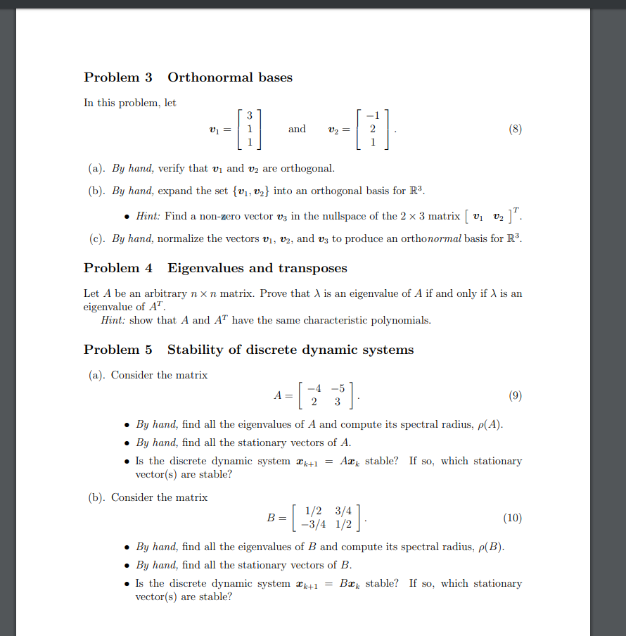 Solved Problem 3 Orthonormal bases In this problem, let (a). | Chegg.com