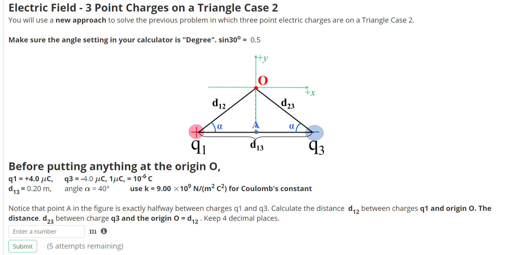 Solved Electric Field - 3 Point Charges on a Triangle Case 2 | Chegg.com