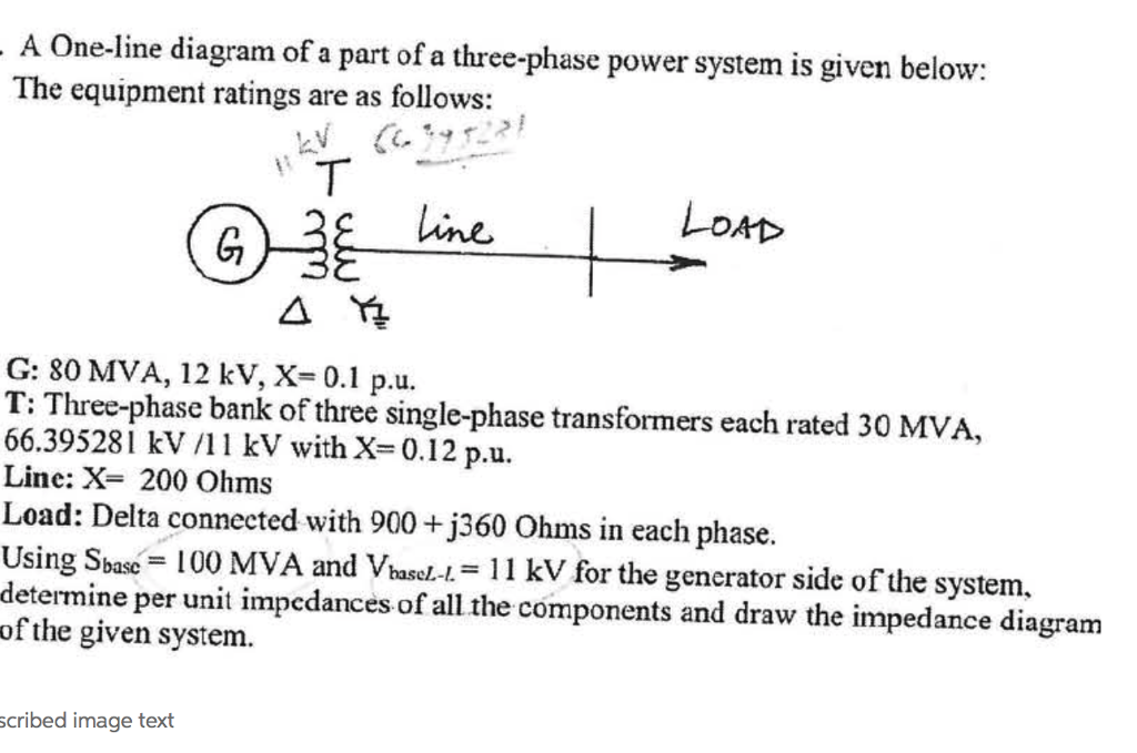 Solved A One-line diagram of a part of a three-phase power | Chegg.com