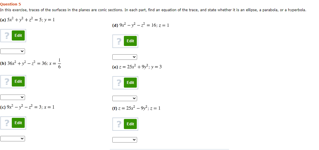 Solved Question 5 In this exercise, traces of the surfaces | Chegg.com