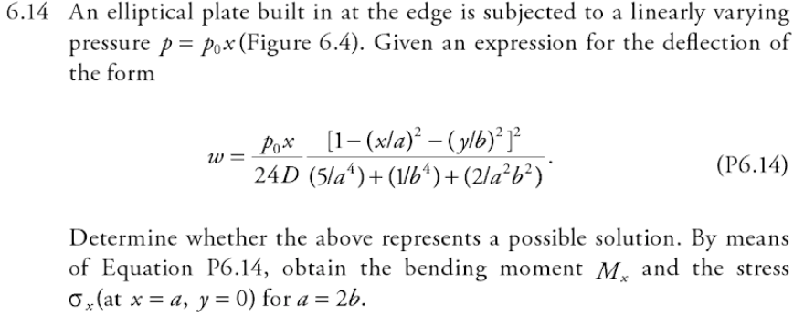 6.14 An elliptical plate built in at the edge is | Chegg.com