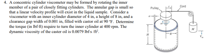 Solved 4. A concentric cylinder viscometer may be formed by | Chegg.com