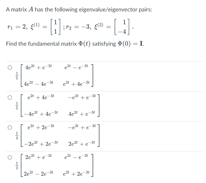 Solved A matrix A has the following eigenvalue/eigenvector | Chegg.com