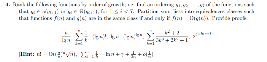 Solved . Rank the following functions by order of growth; | Chegg.com