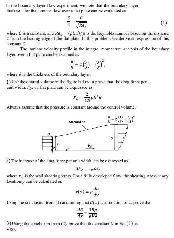 Solved In the boundary layer flow experiment, we note that | Chegg.com