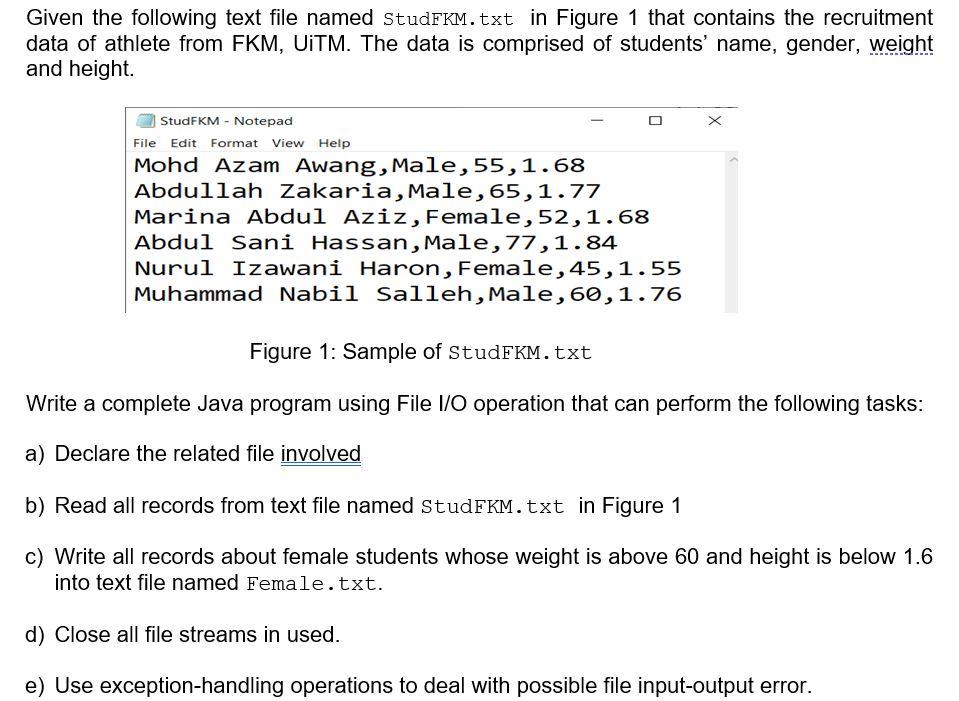 Solved Given the following text file named StudFKM.txt in | Chegg.com