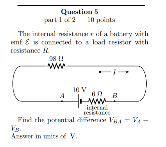 Solved Question 5 part 1 of 2 10 points The internal | Chegg.com