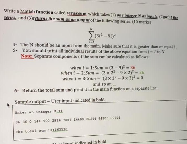 Solved Write a Matlab function called seriesSum which takes | Chegg.com