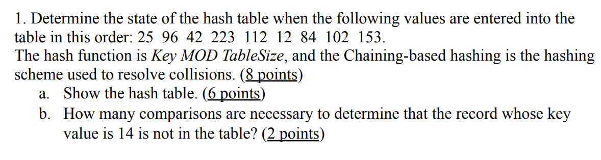Solved 1. Determine the state of the hash table when the | Chegg.com