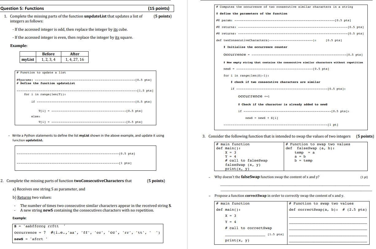 Solved 2. Complete the missing parts of function | Chegg.com