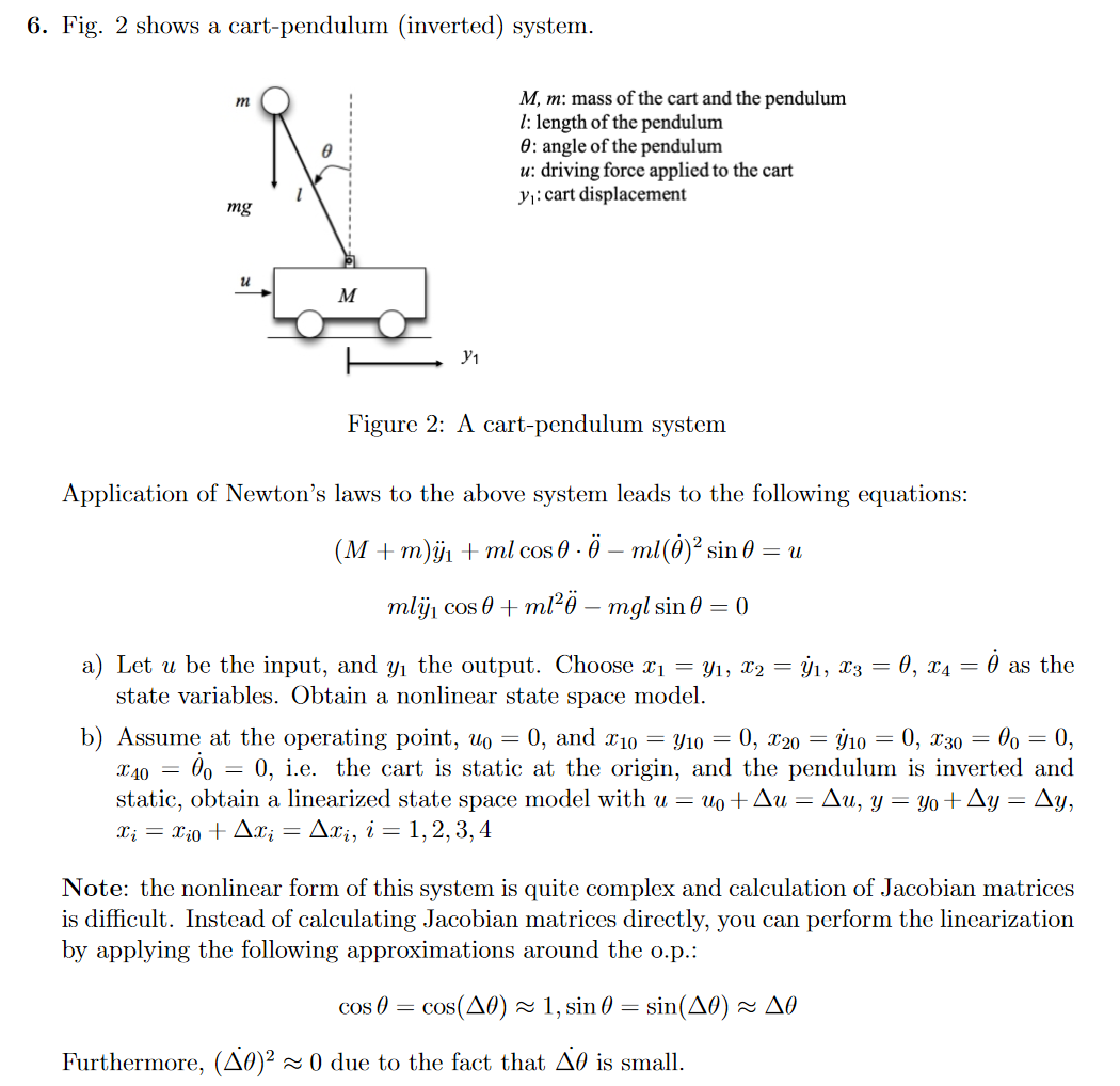 Solved 6. Fig. 2 shows a cart-pendulum (inverted) system. | Chegg.com