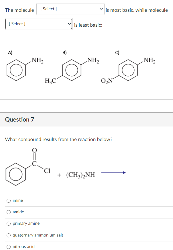 Solved The molecule [Select] is most basic, while molecule | Chegg.com