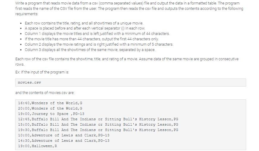 Solved Write A Program That Reads Movie Data From A Csv 