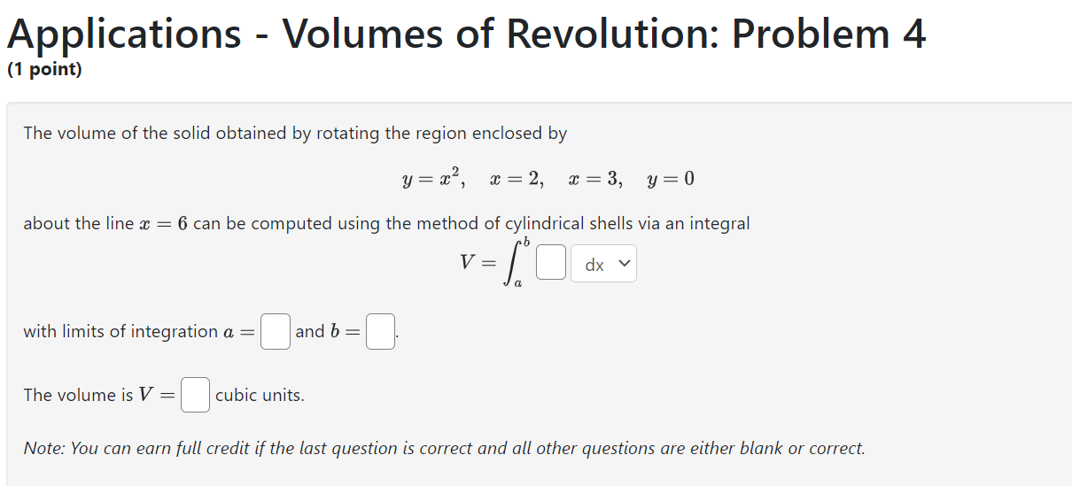 Solved Applications - Volumes of Revolution: Problem 4 (1 | Chegg.com