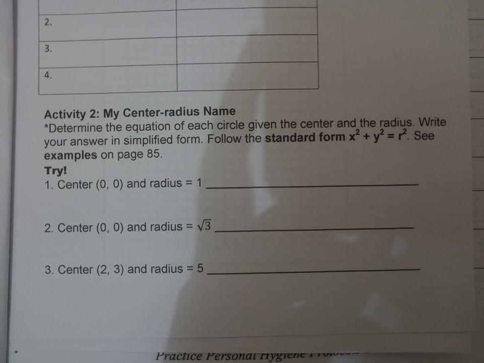 Solved 2. 3. 4. Activity 2: My Center-radius Name *Determine | Chegg.com
