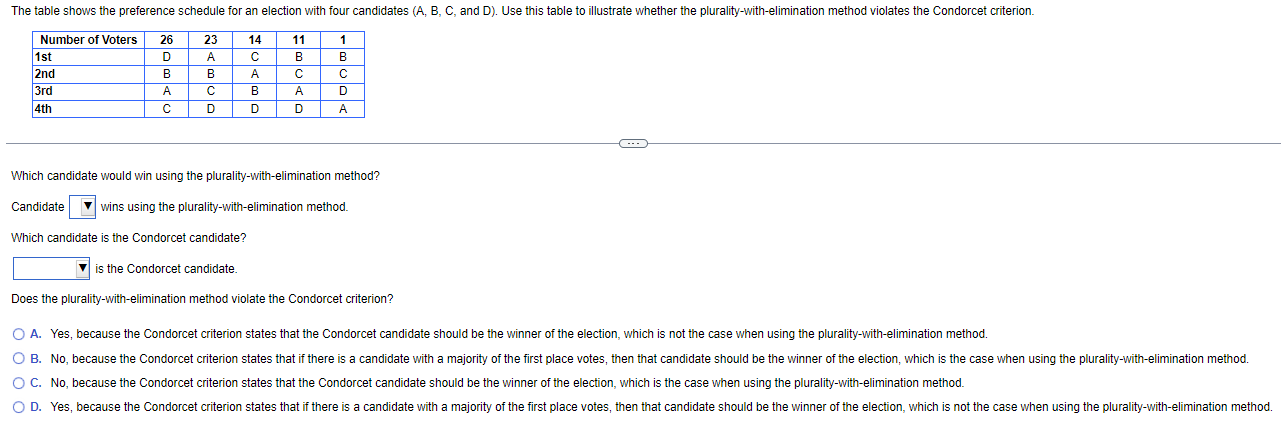 Solved Which candidate would win using the Borda count | Chegg.com