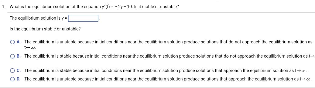 Solved 1. What is the equilibrium solution of the equation | Chegg.com