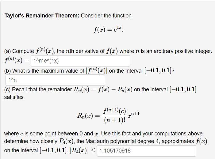 Solved Taylor's Remainder Theorem: Consider the function | Chegg.com