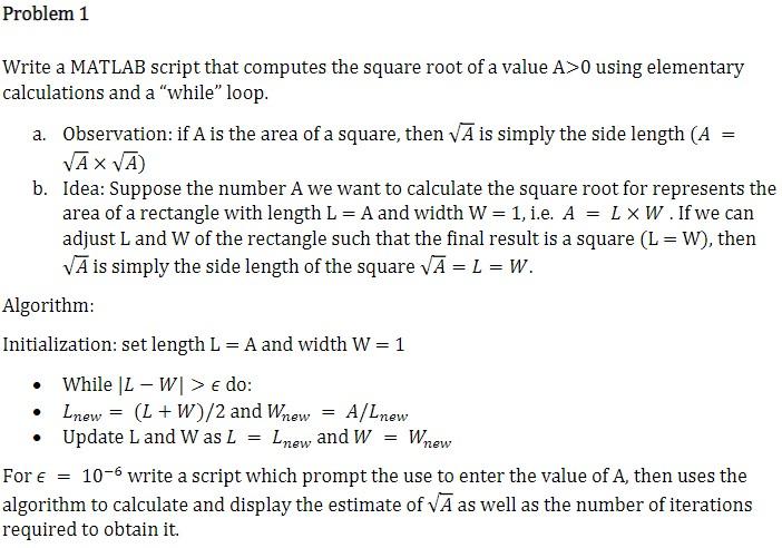 Solved Problem 1 Write a MATLAB script that computes the | Chegg.com