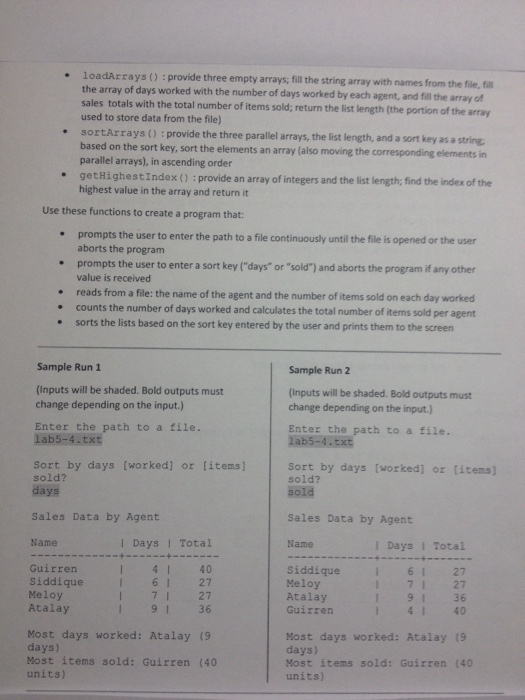 Solved loadArrays provide three empty arrays; fill the | Chegg.com