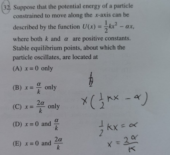 Solved 32 Suppose That The Potential Energy Of A Particle 3031