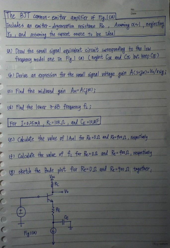 Solved The BJT common-emitter amplifier shown below | Chegg.com