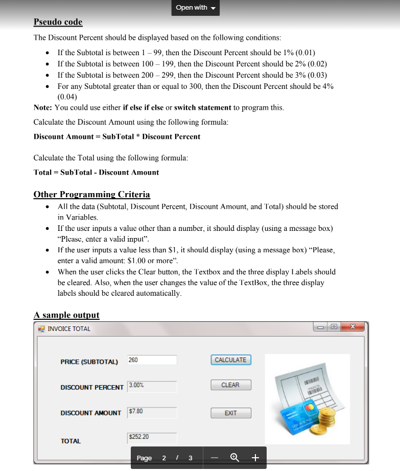 Solved Creating an Invoice Total Application Part I Using C# | Chegg.com