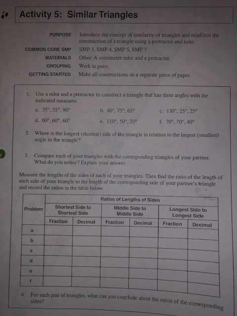 Solved Activity 5: Similar Triangles Introduce the concept | Chegg.com