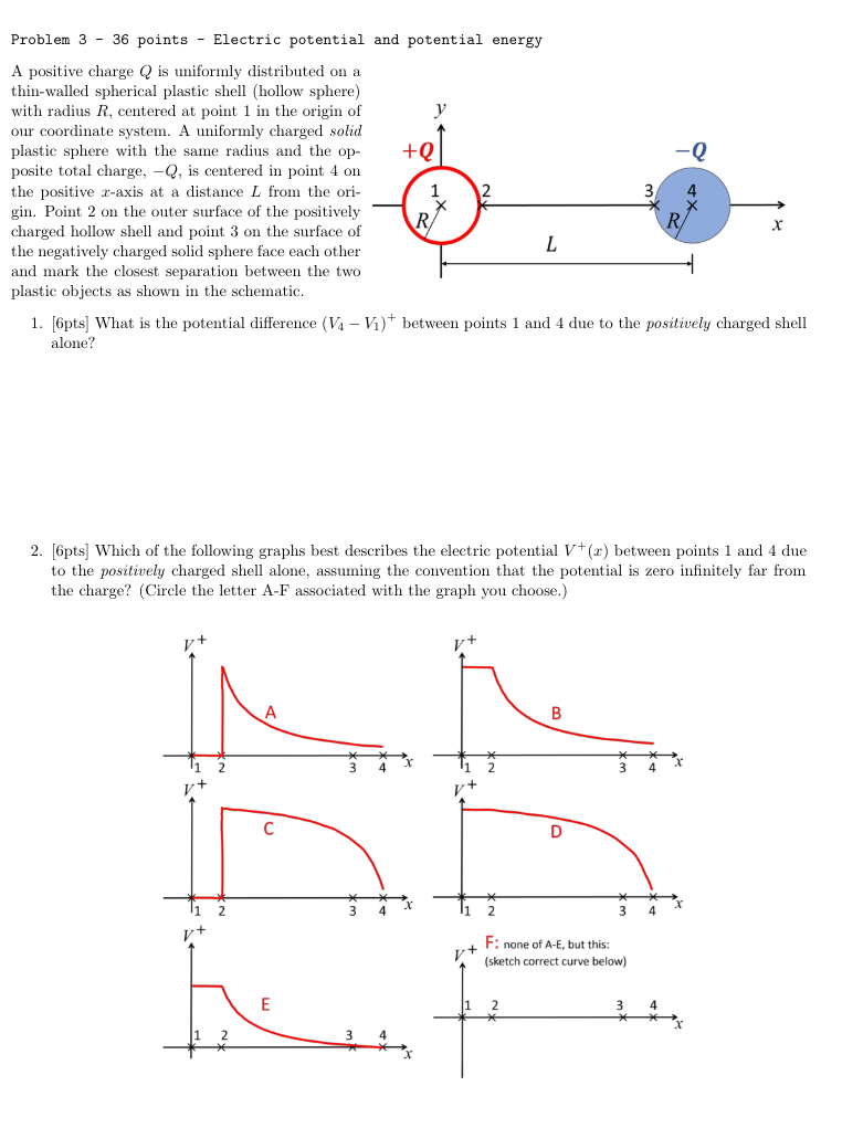 Solved Problem 3 - 36 ﻿points - ﻿Electric potential and | Chegg.com