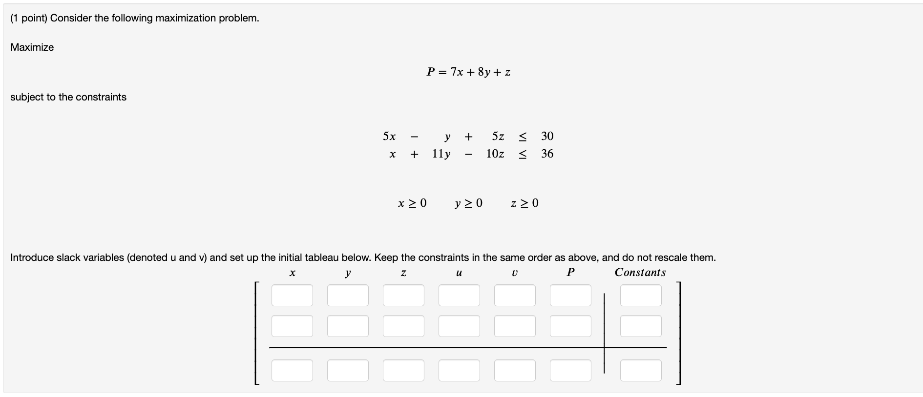 Solved (1 point) Consider the following maximization | Chegg.com