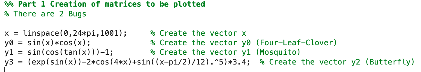 Solved % Part 1 Creation of matrices to be plotted % There | Chegg.com