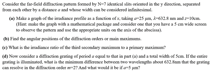 Solved Consider the far-field diffraction pattern formed by | Chegg.com