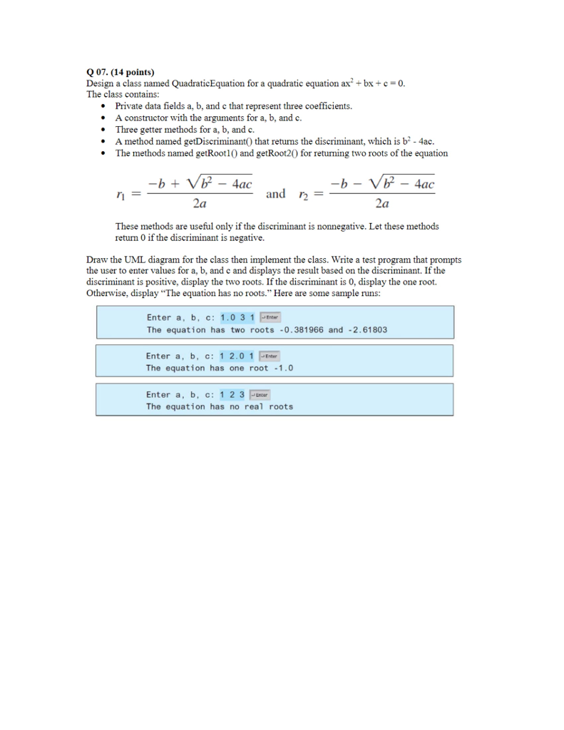 Solved Q07. (14 points) Design a class named | Chegg.com