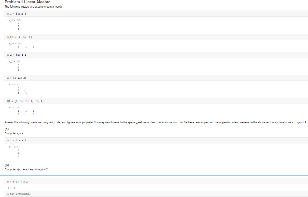 Solved Problem 1 Linear AlgebraThe following vectors are | Chegg.com