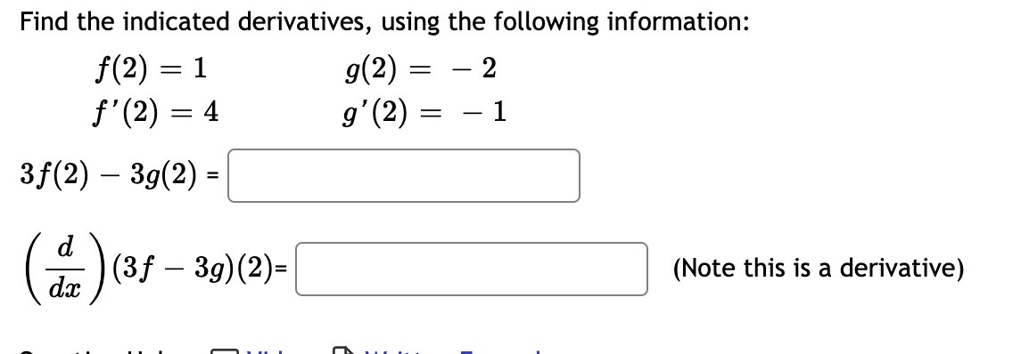 Solved Find the indicated derivatives, using the following | Chegg.com