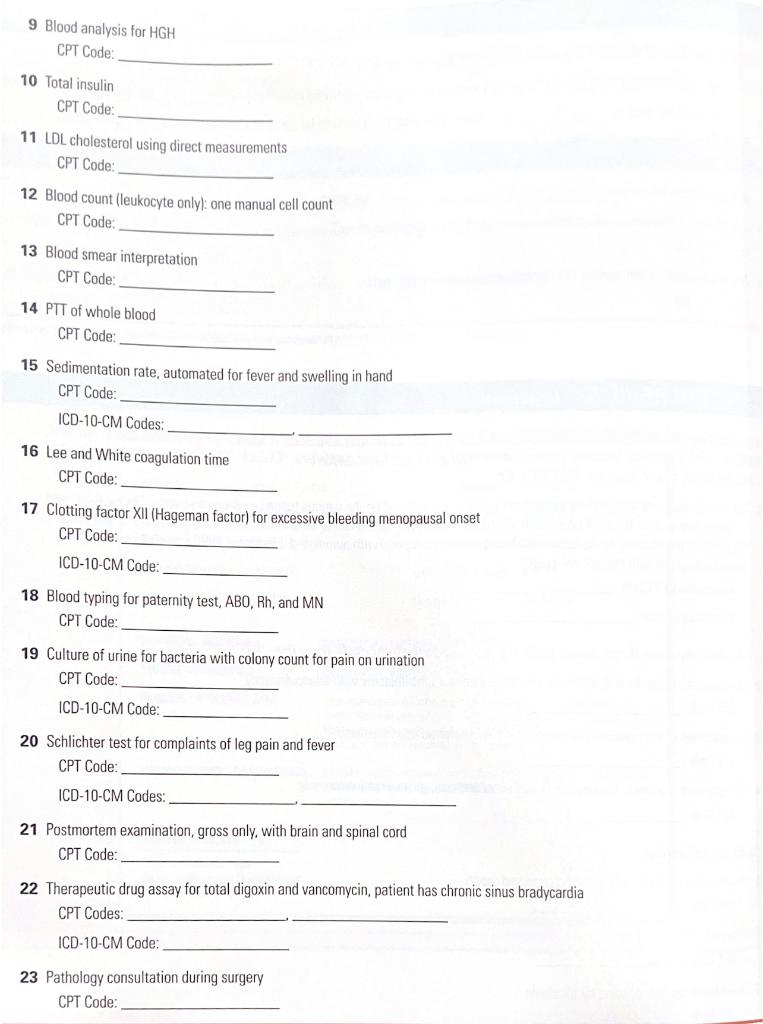 Solved 9 Blood analysis for HGH CPT Code: 10 Total insulin | Chegg.com