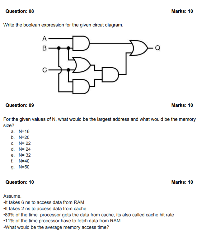 Solved Question: 08 Marks: 10 Write the boolean expression | Chegg.com