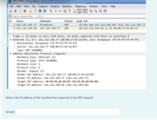 Solved ARP-traffic Only.pcapng File Edit View Go Capture | Chegg.com