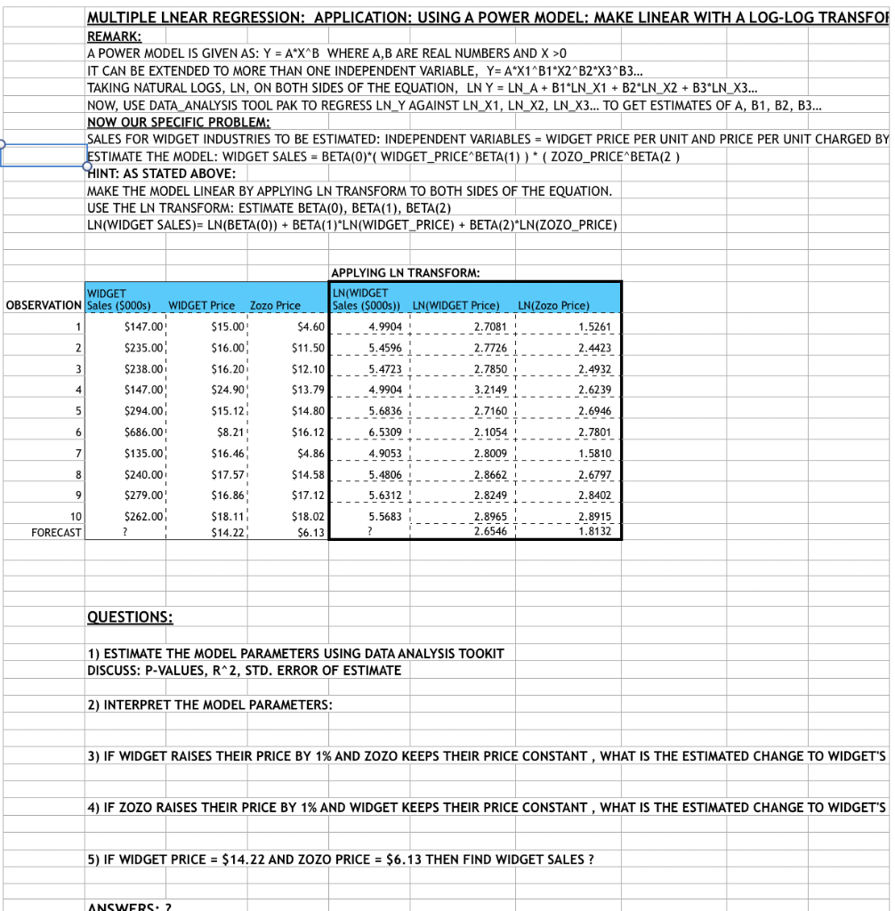 Solved MULTIPLE LNEAR REGRESSION: APPLICATION: USING A POWER | Chegg.com