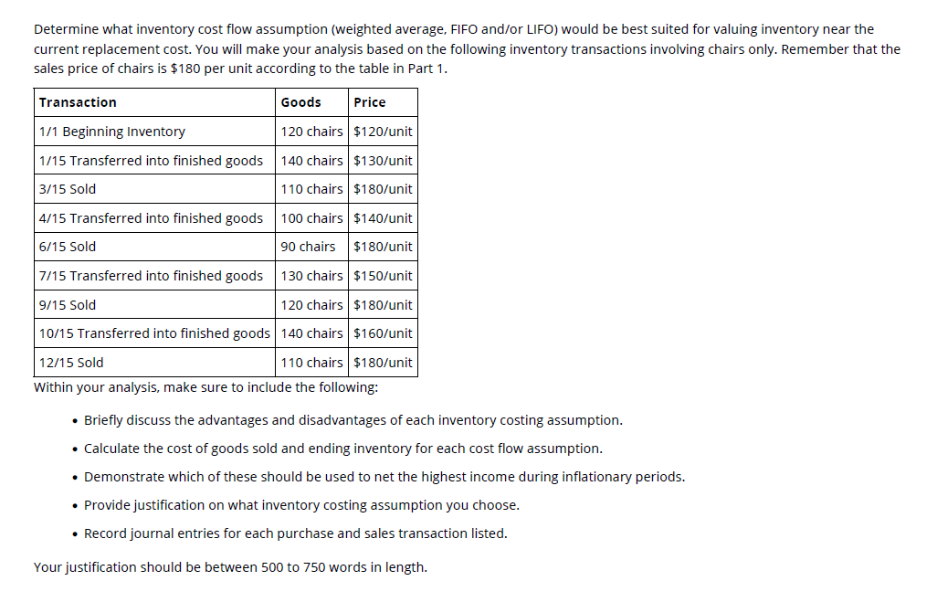 Solved Determine what inventory cost flow assumption | Chegg.com