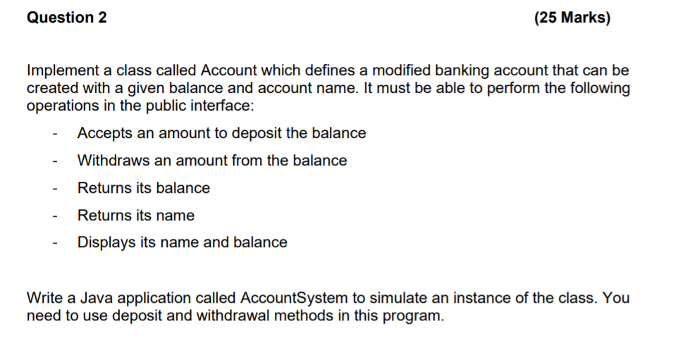 Solved Question 2 (25 Marks) Implement a class called | Chegg.com