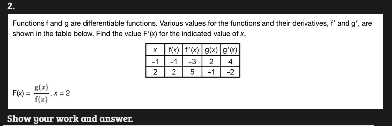 Solved Functions f and g are differentiable functions. | Chegg.com