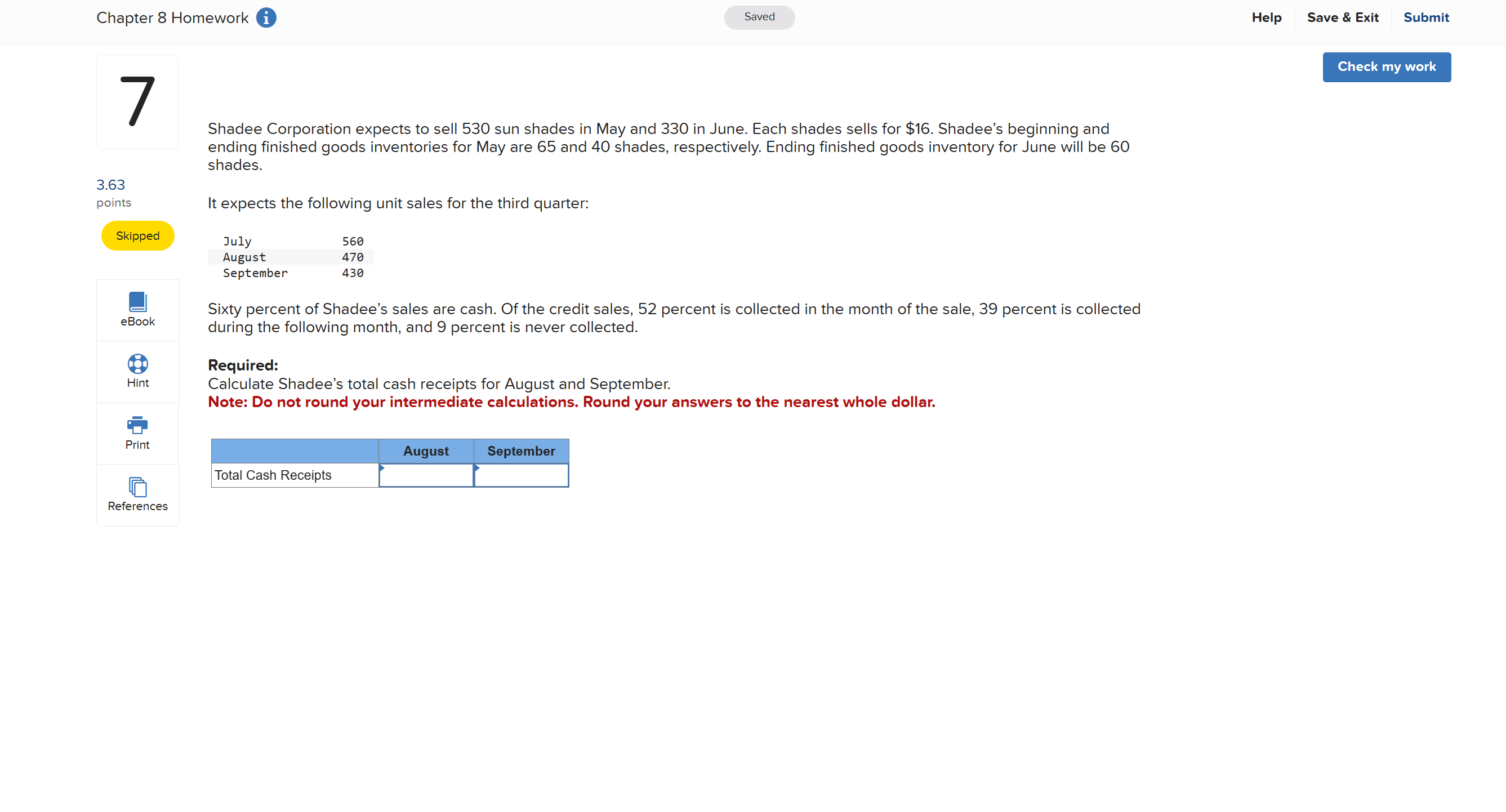 Solved Chapter 8 ﻿Homework iSavedHelpSave & | Chegg.com