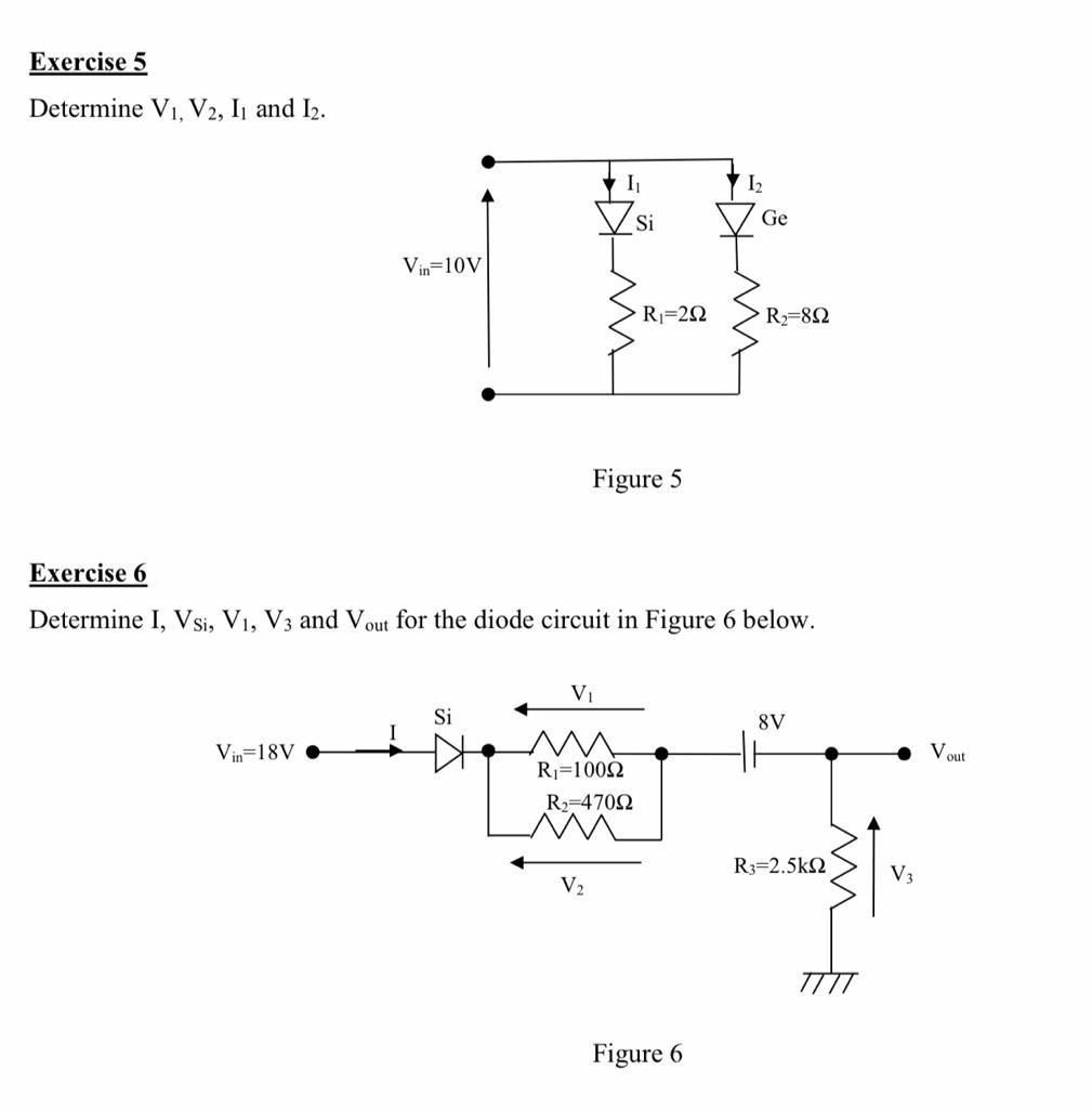 Solved Exercise 5 Determine V1, V2, I and I2. 1 12 Si Ge | Chegg.com