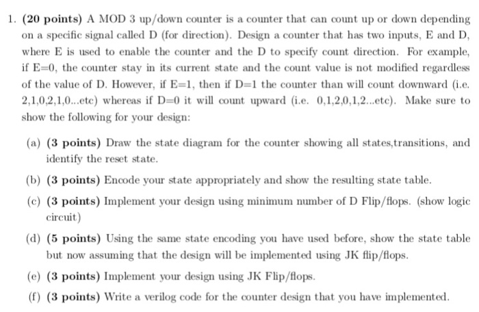 1. (20 points)A MOD 3 up/down counter is a counter | Chegg.com