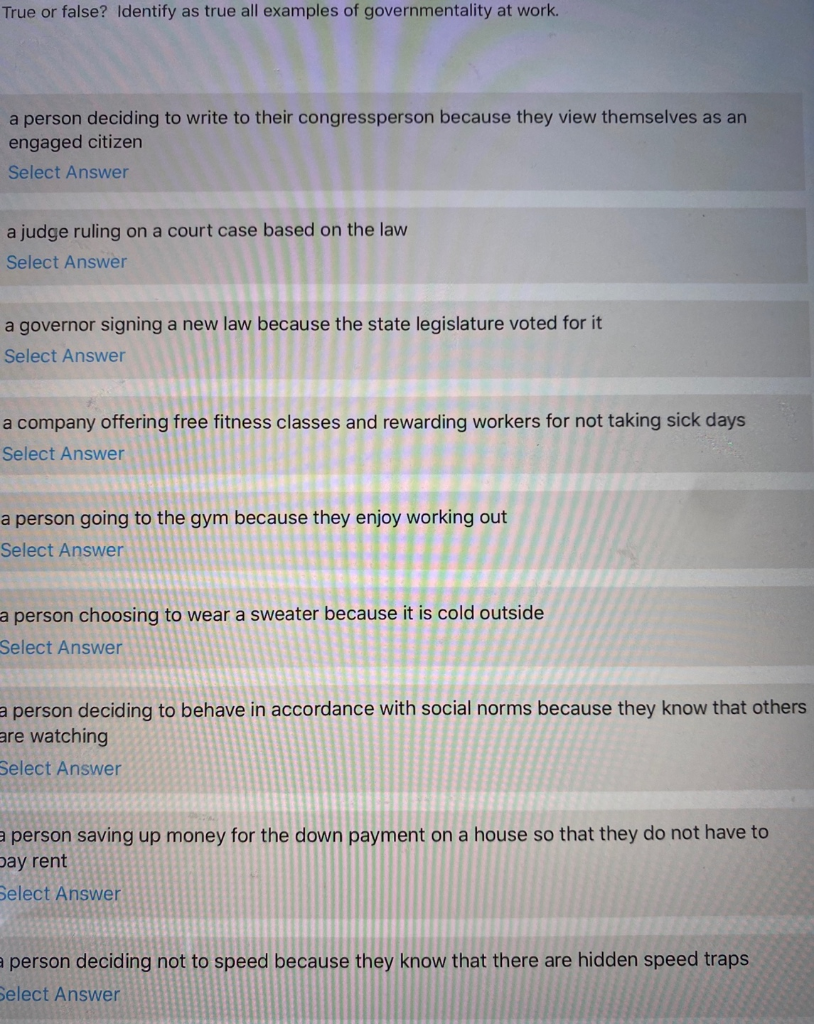 Solved Identify as true all examples of governmentality at | Chegg.com