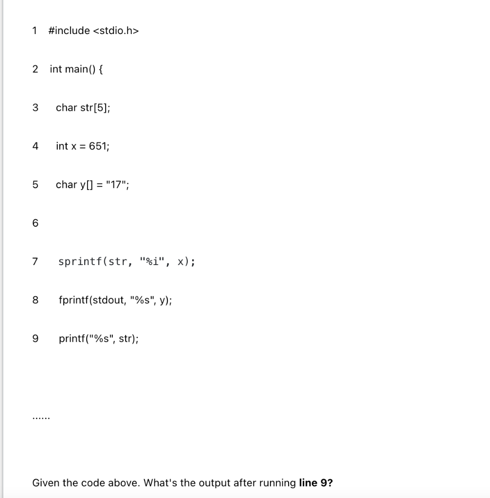 Solved 1 \#include 2 int main() \{ 3 char str[5]; 4 int | Chegg.com